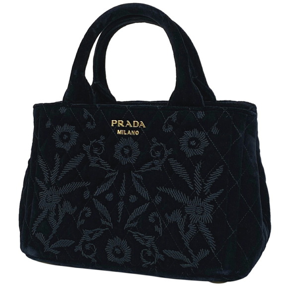 Prada | Bags | Prada Logo Handbag 2way Embroidery Velvet Black | Poshmark